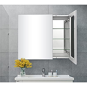 FOMAYKO Aluminum Bathroom Medicine Cabinet with Farmhouse Silver Metal Framed 30(H) x26(W) Inches Double Door Recess or Surface Mount Mirror Cabinet for Bathroom Toilet Kitchen