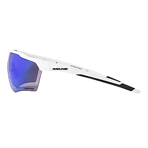 Rawlings Strike Ready Shield Sport Sunglasses for Men, Shiny White/Blue Mirror, 68mm