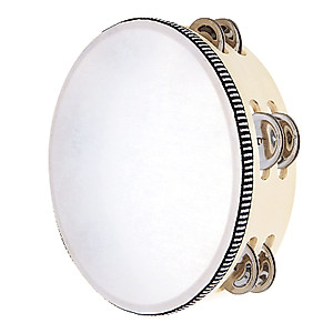 CertBuy 3 Pcs Wooden Handheld Tambourines, 8" Double Rows Jingle Tambourine, Jingles Drum Instrument for Adults, Kids, Party and Games