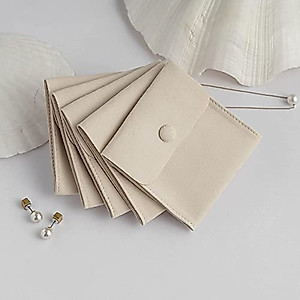 PandaSew Microfiber Jewelry Pouch, 20pcs 8x8cm Luxury Small Jewelry Gift Bag Package Snap Button with Divider Beige