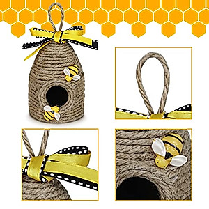 Bee Hive Decor,3 Pack Bumble Bee Rustic Decor Hive,Natural Bee House, Bumble Bee Theme Party Decor Spring Summer Rustic Farmhouse Kitchecn Table Decor, Honey Bee Tiered Tray Decor