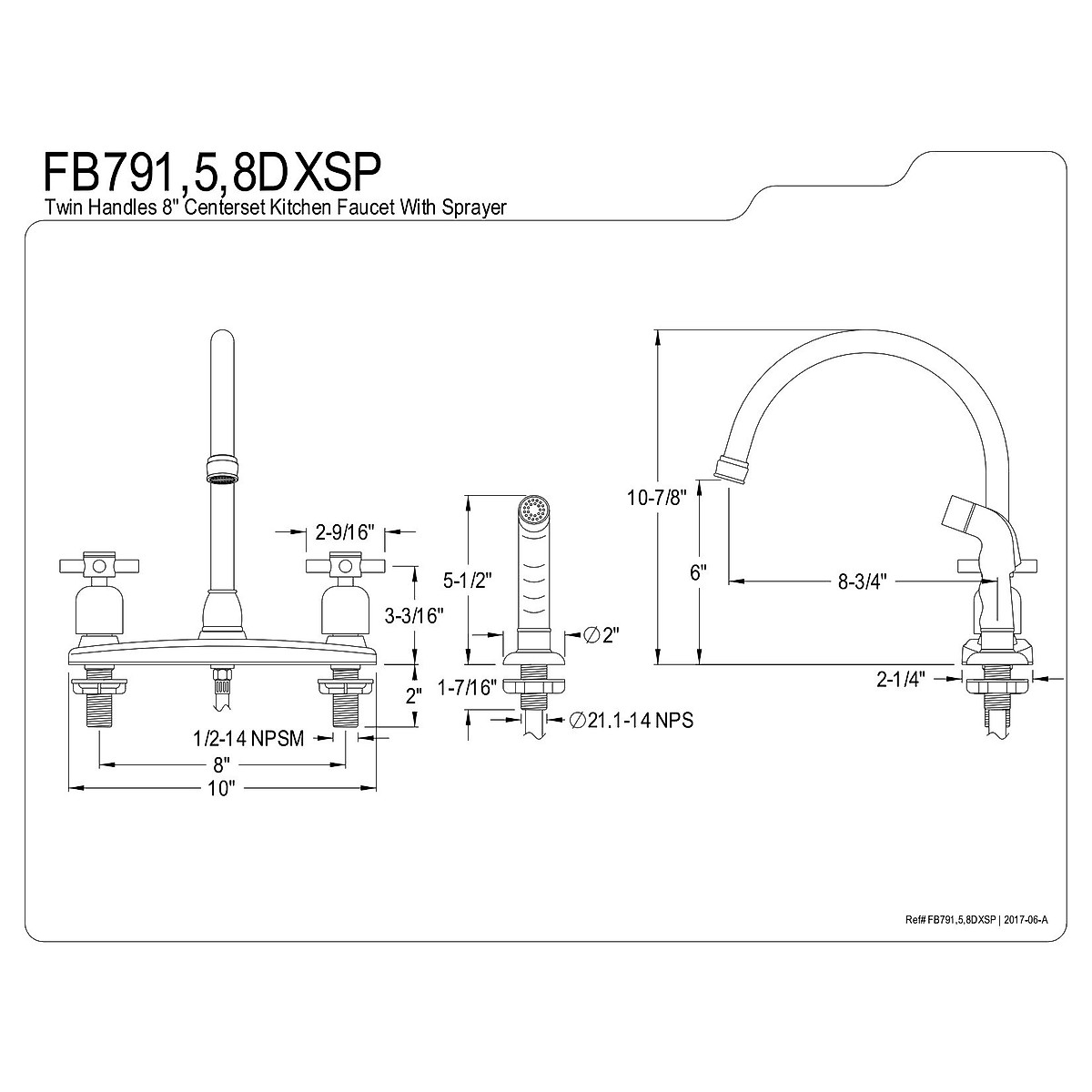 Kingston Brass FB791DXSP Concord 8" Centerset Kitchen Faucet, 8-3/4" in Spout Reach, Polished Chrome