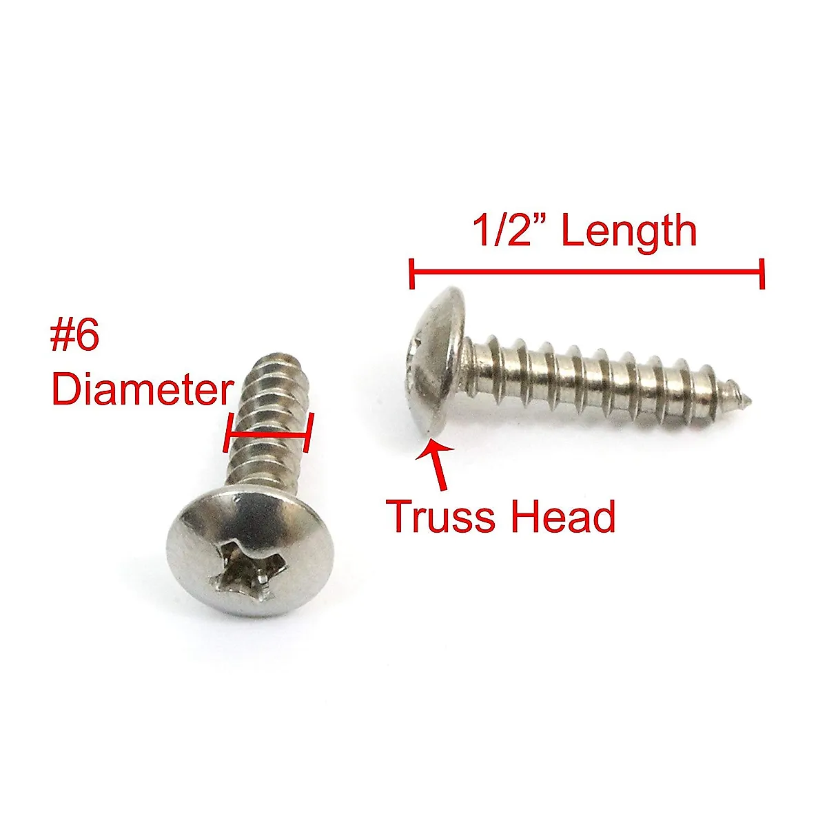 Bolt Dropper No. 6 x 1/2" Stainless Truss Head Phillips Wood Screw, (100 pc), 18-8 (304) Stainless Steel Sheet Metal Screws, Type A Point, Plain Finish by Bolt Dropper