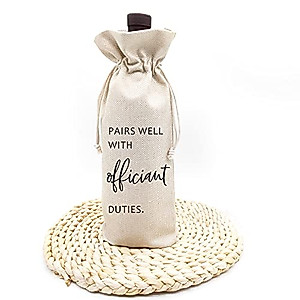Socive Wedding Wine Bag, Officiant Wine Bag, Officiant Wine Bag Gift, Gift for Wedding Officiant, Pastor Gift, Ordained Minister - Burlap Drawstring Wine Bag