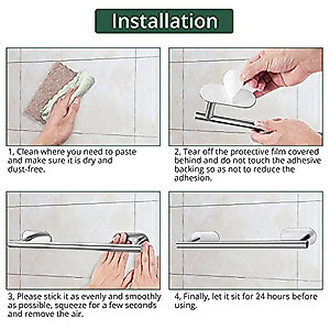 Self Adhesive Towel Bar, JiGiU Bathroom Hardware Set Include 16-Inch Bath Towel Bar,Toilet Paper Holder & 3 Packs Towel Hooks SUS304 Stainless Steel Wall Mount No Drill Sticky on Towel Holder Kit