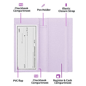 Zreal Checkbook Cover for Women, Premium Vegan Leather Checkbook Covers for Personal Checkbook with Pen Holder, Slim Checkbook Cover with Duplicate Flap (Light Purple)