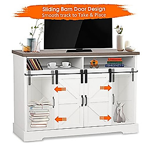 MFSTUDIO Farmhouse Coffee Bar Cabinet, 52" Sideboard Buffet Storage Cabinet TV Stand with Sliding Barn Door for Kitchen Dining Room Living Room, Ivory