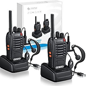 Walkie Talkies,eSynic 2Pcs Professional Rechargeable Walkie Talkies Long Range 2 Way Radio Handheld Wireless Walkie Talkies for Adults Supports VOX 16 Channel with LED Light Original Earpieces etc