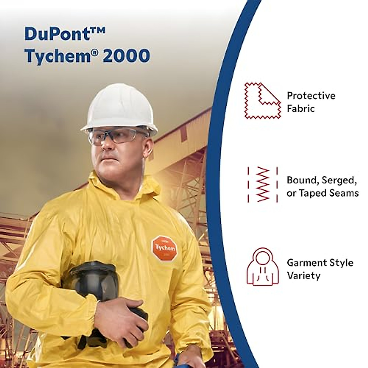DuPont Tychem 2000 QC127S Disposable Chemical Resistant Coverall with Hood, Elastic Cuff and Serged Seams, Yellow, X-Large (Pack of 12)