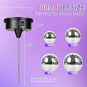 DJBoomy Rotating Disco Ball Motor Light with Remote: 3-Speed Adjustable Mirror Ball Spinner Plug in or Battery Operated - 18RGBW Led Light Up 4 6 8 12 inch Party Disco Balls Rotator