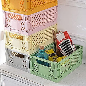 Collapsible Plastic Storage Bins, Collapsible Utility Bin Organization and Storage, Stackable Storage Bins Utility Folding Basket, Home Crate Box for for Home & Garage Organization (L, Pink)