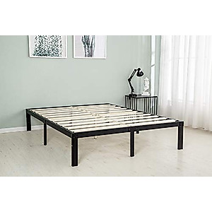 zizin Metal Full Bed Frame Wood Slats Platform Mattress Foundation Heavy Duty No Box Spring Needed 14 Inch Base with Storage (Wooden-Full)