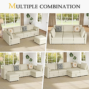 YOUDENOVA 25'' Modular Storage Ottoman Sectional Sofa Module Free Reversible Chaise Couch Convertible Ottoman Free Configuration Ottoman, Beige