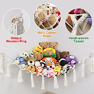 Stuffed Animal Net Hammock & Toy Chain, Toy Storage Hanging Organizer for Kids Bedroom, Playroom, Nursery Room, Corner Plush Toys Net Holder Boho Decor