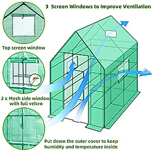 Greenhouse for Outdoors with Screen Windows, Ohuhu Upgraded 4 Tiers 11 Shelves Walk-in Greenhouses with Durable PE Cover, Outside Garden Plastic Green House with Ground Pegs & Ropes for Stability