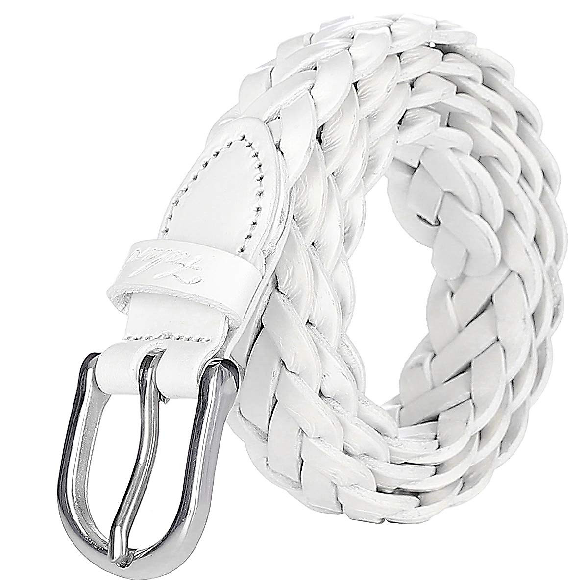 Falari Women's Leather Braided Belt 6007 - White-M