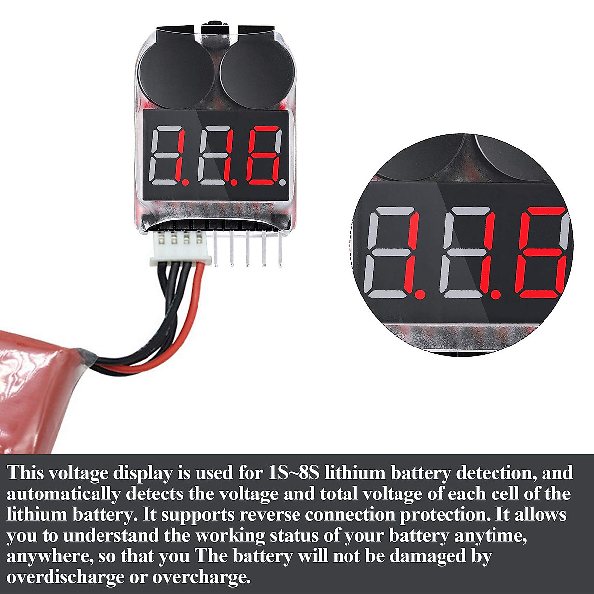 10 Pieces 2-in-1 Lipo Battery Voltage Tester Low Voltage Buzzer Alarm Battery Capacity Indicator Monitor for 1-8s Battery