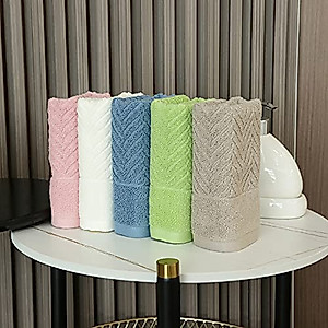 YiLUOMO Beige Hand Towel Set of 2 100% Cotton Ultra Soft Highly Absorbent Terry Striped Hand Towel for Bathroom (13" X 29")