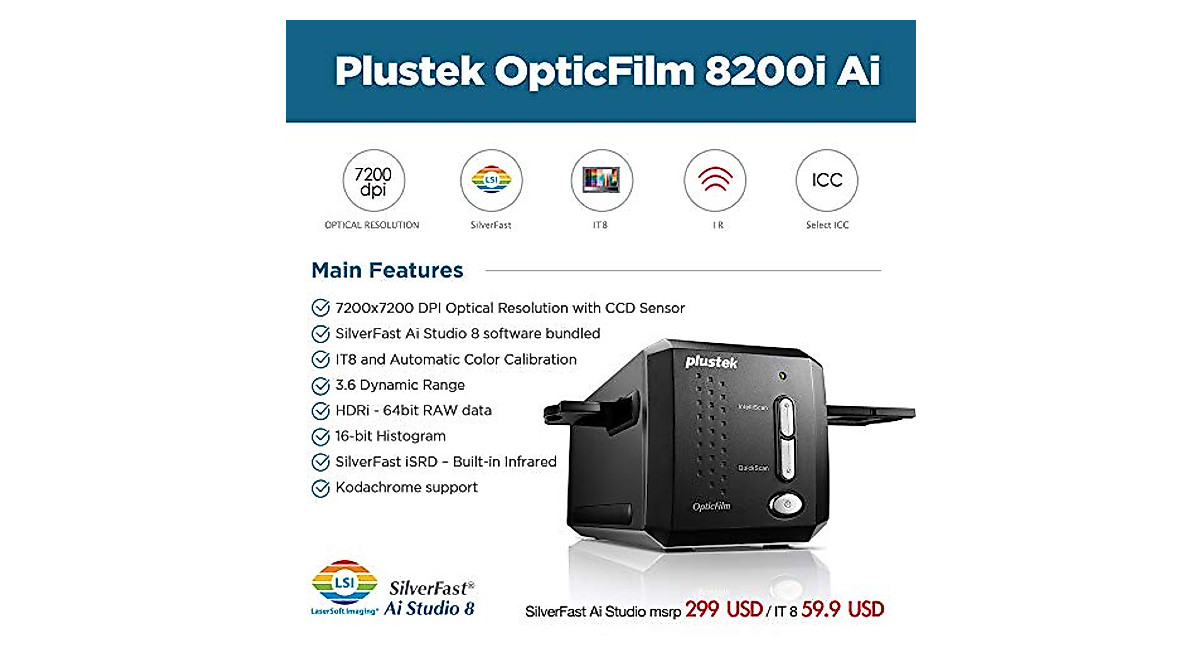 Plustek OpticFilm 8200i AI - 7200 dpi Film & Slides Scanner