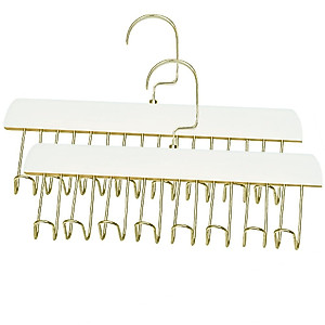Belt Hanger for Closet,Tank Top Hanger w/8 Hooks Capacity,2 Pack Wood Space Saving Hanger, Sturdy and Durable Scarf Organizer and Storage for Tops, Bras, Camisoles, Scarfs or Tie (White)