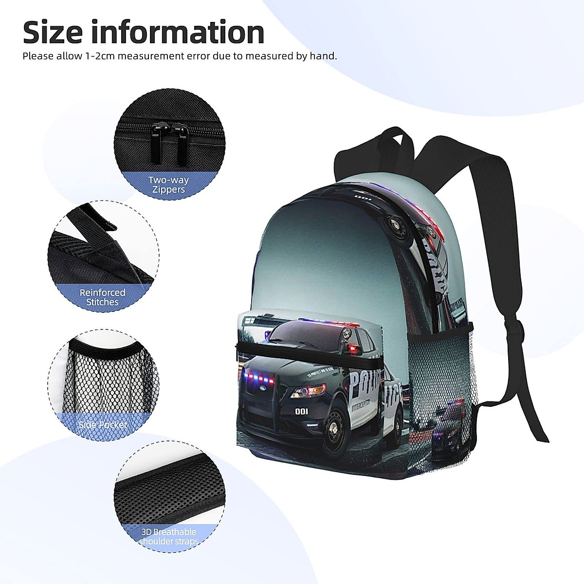 Backpack Police Car, Travel Laptop Backpacks Casual College Daypack School Bag for Boys Girls Men Adult
