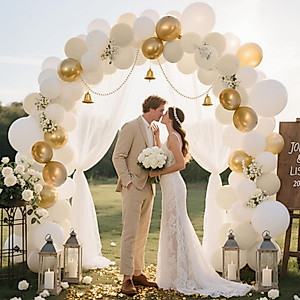 White Sand Gold Balloons Garland Arch Kit,159PCS White Nude Balloons with Metallic Chrome Gold Latex Balloons for Boho Wedding Baby Bridal Shower Engagement Anniversary Birthday Decorations Backdrop