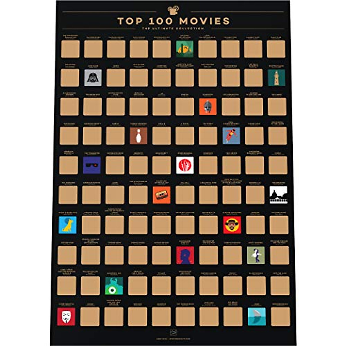 Enno Vatti Top 100 Movies Scratch Off Poster - Best Films To Watch Bucket List (16.5" x 23.4") - Ultimate Gift for Movie Lovers, Christmas, Easter, Valentine's Day