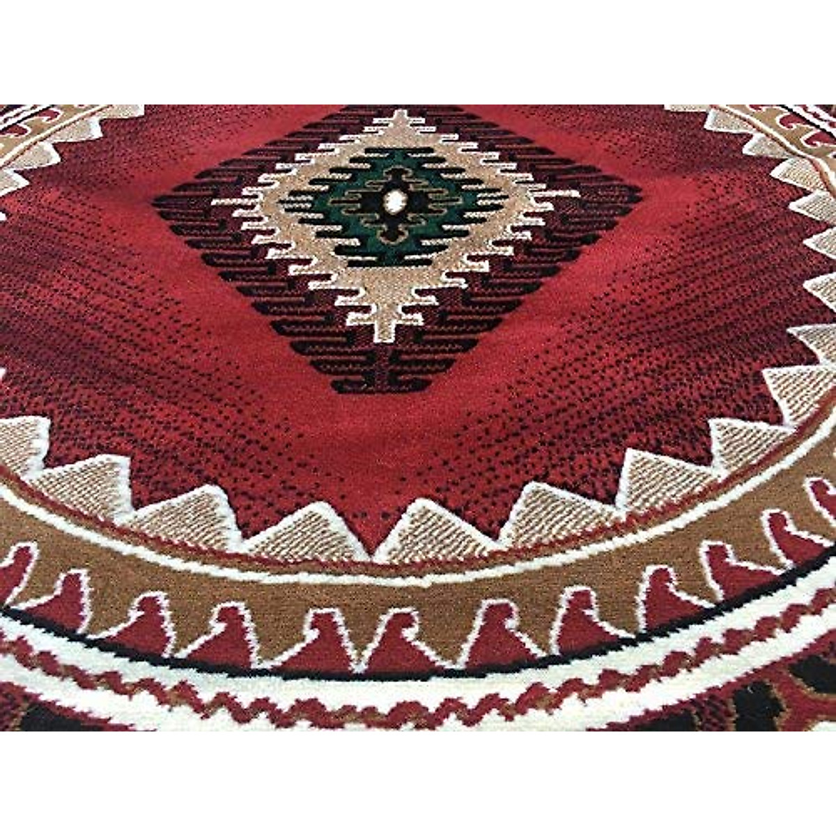 Champion Rugs Native American Navajo Aztec Indian Navajo Tribal Red Area Rug (5 Feet X 5 Feet Round)