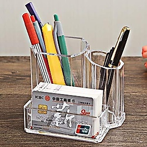 Cq acrylic Pen and Pencil Holders Cups Business Card Holder Box Office Supplies Desktop Organizer Storage,5.4x3.8x4.4 inch Pack of 1