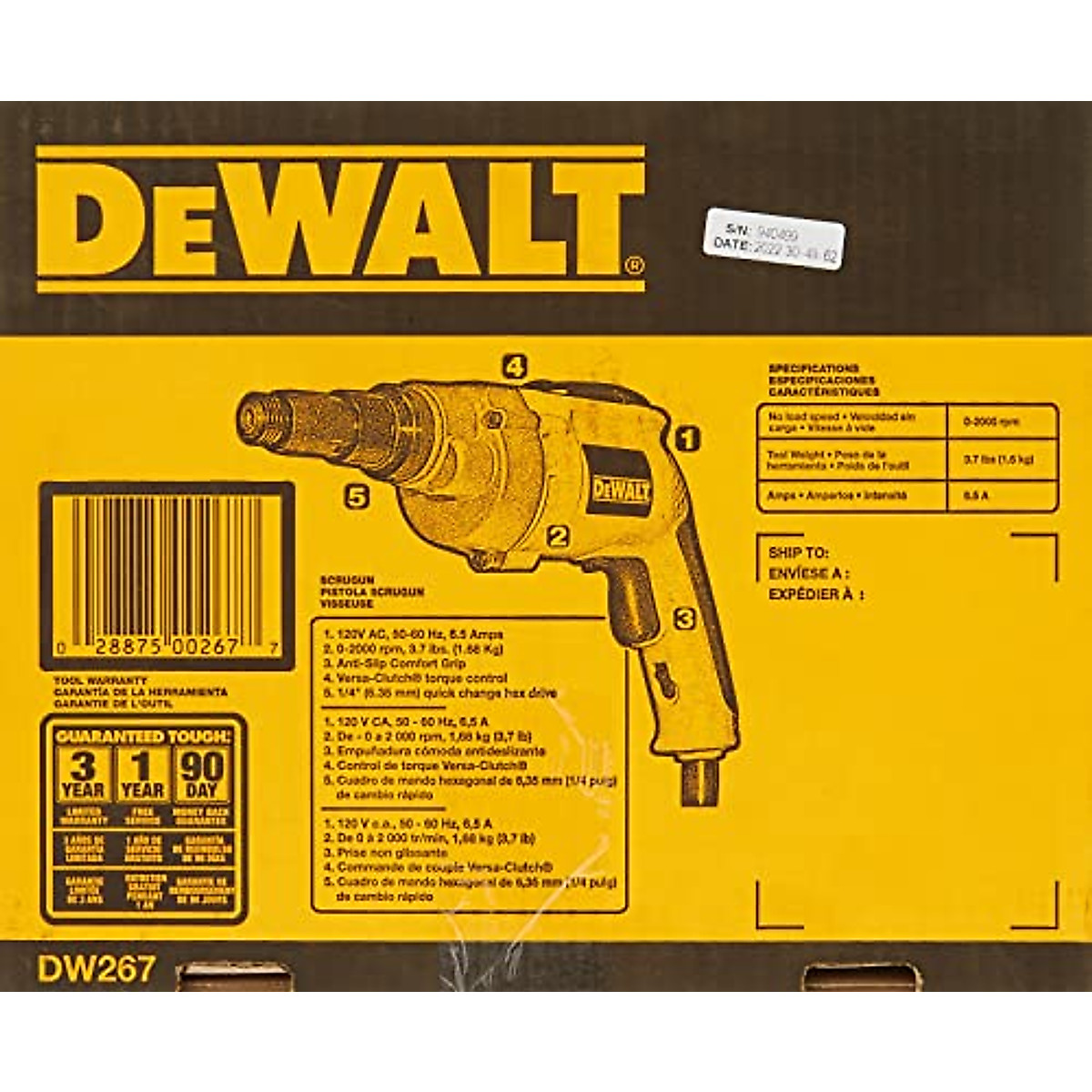 DEWALT Drywall Screw Gun, Variable Speed Reversible, 6.5-Amp (DW267)