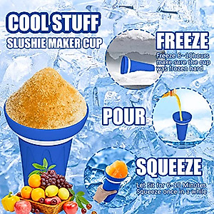LATIBELL Slushie Maker Cup - Slushie Cup maker Squeeze Cool Stuff Double Layer Silicone Slush Cup 16.9 Ounce Summer Cooling Cup with Straw and Spoon Blue