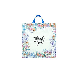 Infinite Pack 18" x18"(100pcs) Floral Thank You Bag with Soft Loop Handle & Bottom Gusset - 2.35 Mil Thick Plastic Merchandise Shopping Bag for Goodies, Clothing, Shower Gift, Retail Boutique Bags