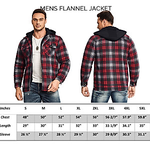 Facitisu Flannel Shirt for Men Zip Up Fleece Warm Plaid Sherpa Lined Hoodie Jacket Big and Tall Winter Coats
