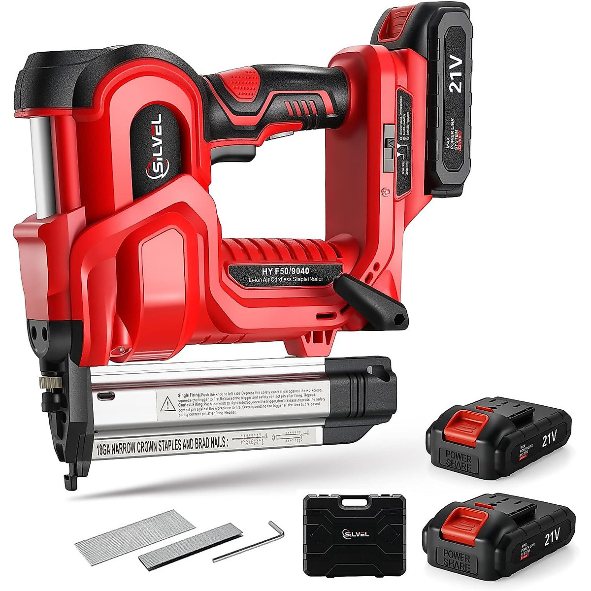 SILVEL 20V Cordless Stapler/Nail, 18GA Nails/Staple, 2 in 1 Cordless Nail Gun, Cordless Brad Nailer with 2.0A Lithium-Ion Battery, Single or Contact Firing for Woodworking,Home Improvement, Pink