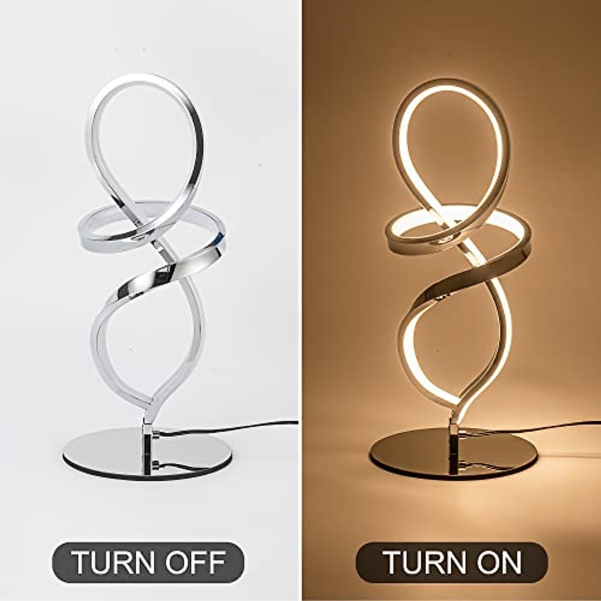 Mayful Modern Table Lamp, LED Spiral Lamp, Stepless Dimmable Bedside Lamp, Contemporary Nightstand Lamp, Chrome Desk Lamp for Bedroom Living Room Home Office, 12W