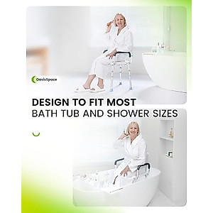 OasisSpace Heavy Duty Shower Chair with Back and Arms 300lb, Bathtub Chair with Handles - Medical Tool Free Shower Cutout Seat for Handicap, Disabled, Seniors & Elderly