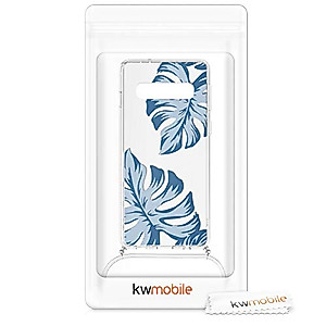 kwmobile Crossbody Case Compatible with Samsung Galaxy S10 Case Strap - Tropical Leaves Light Blue/Dark Blue/Transparent