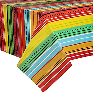 6 Disposable Mexican Serape Fiesta Tablecloths 54" X 108" Rectangle Colorful Striped Poncho Plastic Table Cover Party Supplies Decor for Mayo Fiestas Holiday Birthday Buffet Banquet Picnic Table Cloth