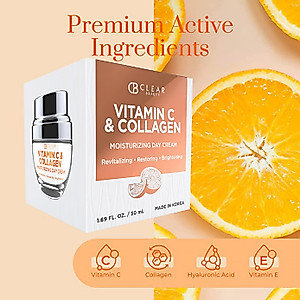 Clear Beauty Vitamin C & Collagen Daily Face Moisturizer - Dermatologist Tested, Moisturizing & Firming, Anti-Aging, Cruelty-Free Korean Skincare, All Skin Types - 1.69 oz