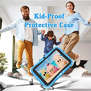 Kids Tablet 8 inch Android Toddler Tablet 2GB 64GB Tablet for Kids App Parent Control Kids Learning Tablet WiFi Dual Camera With Shockproof Case, Netflix, YouTube, for Boys Girls, ages 3-16, Blue