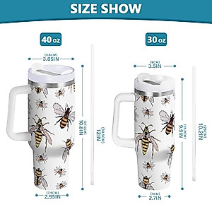 CIJEMAPW Wasp Small Funny Bee Insulated Tumblers Embroidery 40 oz Water Bottles Travel Mug with Handle and Straw Lid Leakproof School Work Outdoor for Women & Men
