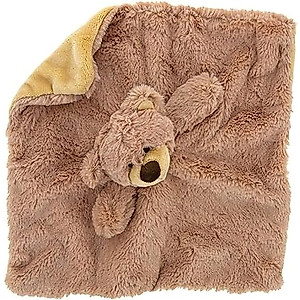 K. Luxe Baby Security Blanket Lovey with Rattle (Brown Bear), 14" x 14"