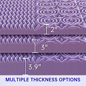 MUXHOMO 3 Inch 7-Zone King Mattress Topper, Egg Crate Foam Mattress Topper King Size for Back Pain, Cooling Gel Infused Mattress Pad, CertiPUR-US and Oeko-TEX Certification (76"×80", Lavender)
