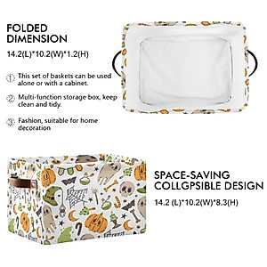 Kigai Happy Halloween Storage Basket with Handles Collapsible Storage Bins Canvas Fabric Storage Organizer for Shelves Closet Bedroom Living Room 1Pack