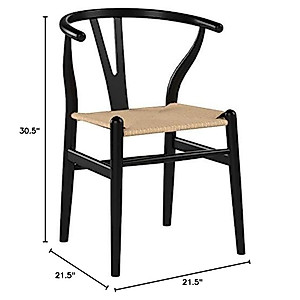 Poly and Bark Weave Modern Wooden Mid-Century Dining Chair, Hemp Seat, Black (Set of 2)