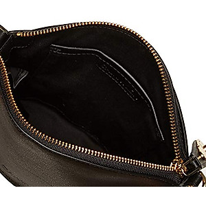 Calvin Klein Statement Series Lock Daytonna Leather North/South Top Zip Crossbody, Black/Gold