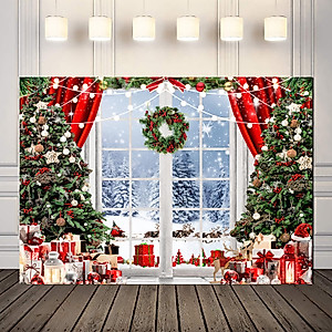 LYCGS 7X5ft Christmas Backdrop Winter Snow Scene Backdrop for Photography Christmas Window Background Xmas Tree & Party Decoration Banner X-171