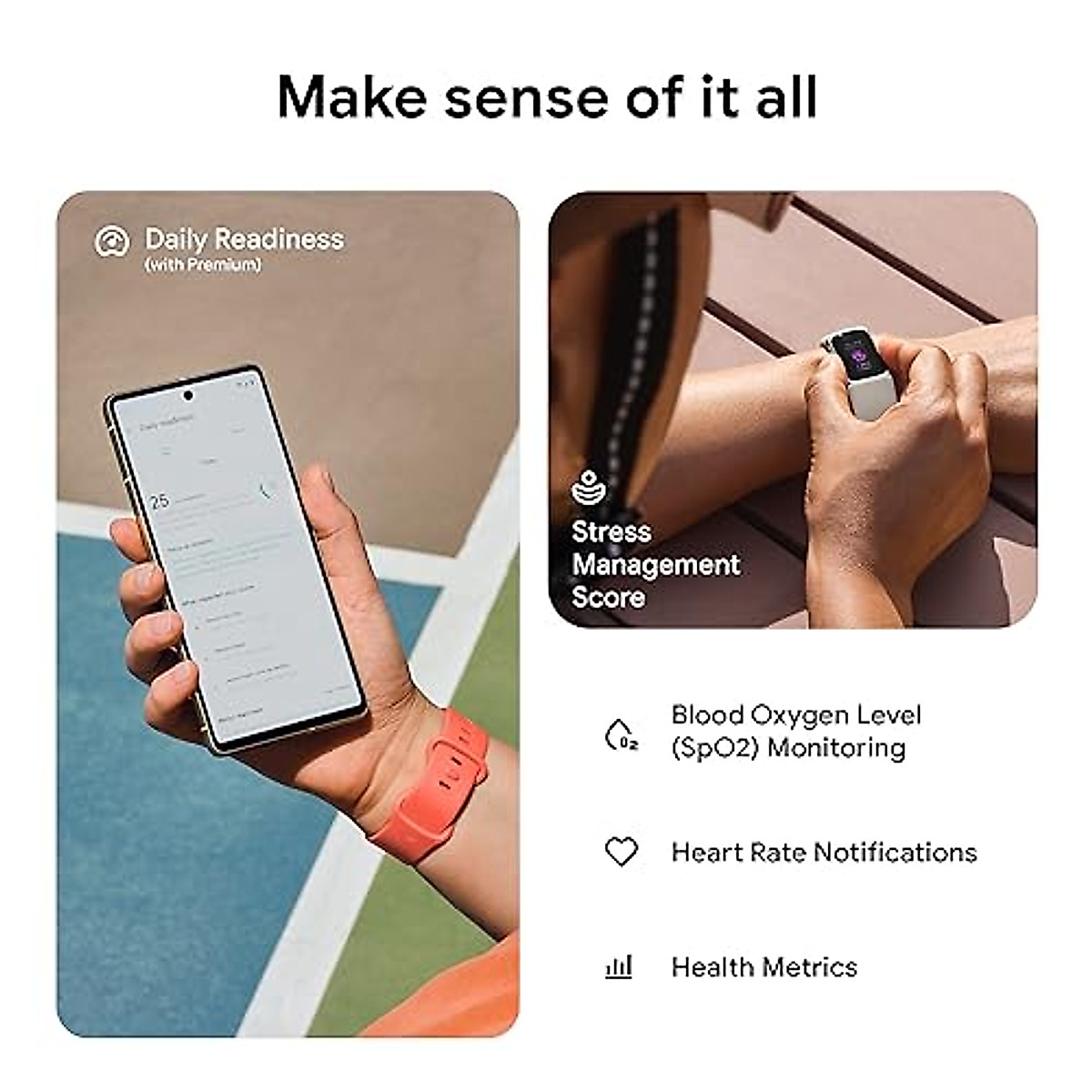 Fitbit Charge 6 Fitness Tracker with Google apps, Heart Rate on Exercise Equipment, 6-Months Premium Membership Included, GPS, Health Tools and More, Gold/Coral, One Size (S & L Bands Included)