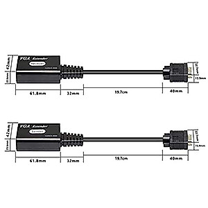 XMSJSIY VGA Extender Over Cat5e/6, VGA Male to RJ45 Ethernet LAN Extender Converter Signal Sender Repeater for HDTV HDPC PS4 STB 1080P Up to 60m (1 Transmitter + 1 Receiver)