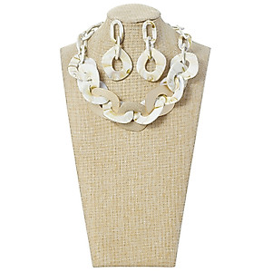 Coiris Statement Chunky Necklace Metal Punk Acrylic Cuban Link Chain Necklaces Bohemian Tortoise Shell Acrylic Resin Chain Link(N0090-Beige)